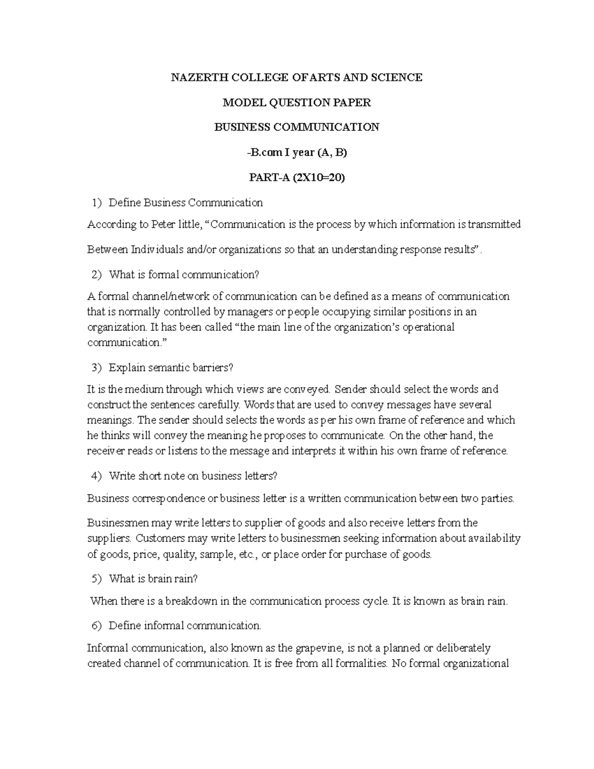 Business communication-2 - NAZERTH COLLEGE OF ARTS AND SCIENCE MODEL ...