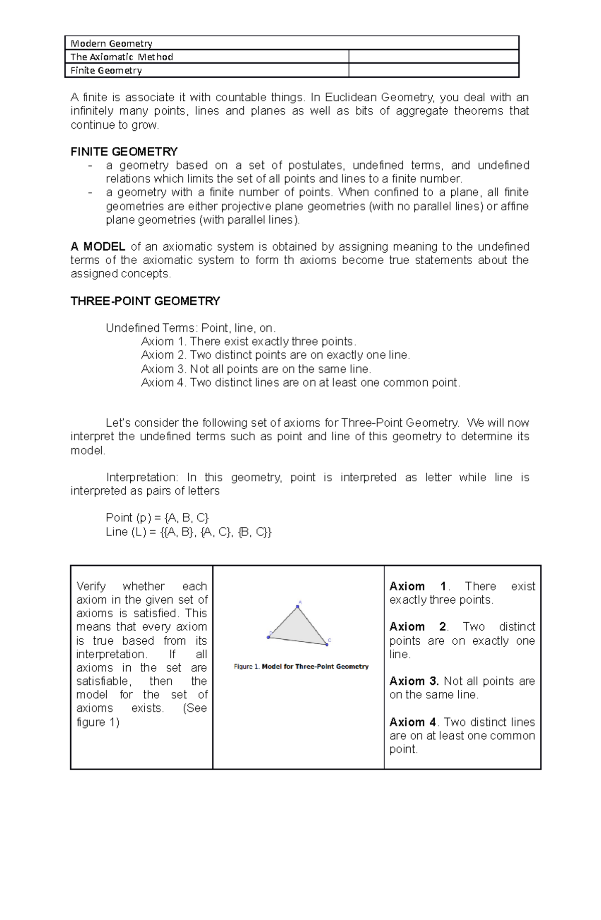Finite Geometries - The Axiomatic Method Finite Geometry A finite is associate it with countable ...