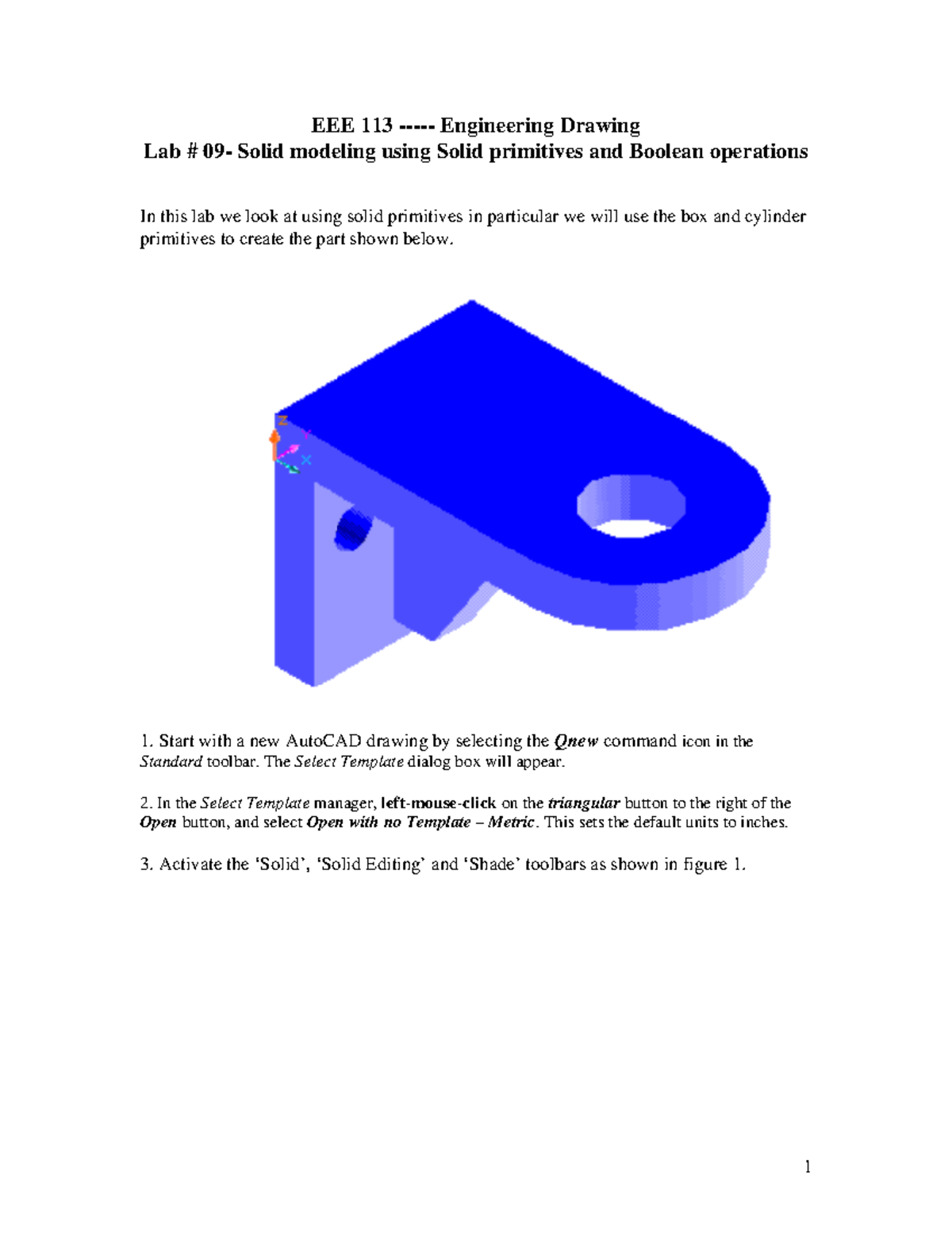 Lab 09 Solid Modeling Using Solid Primitives And Boolean Operations Engineering Drawing