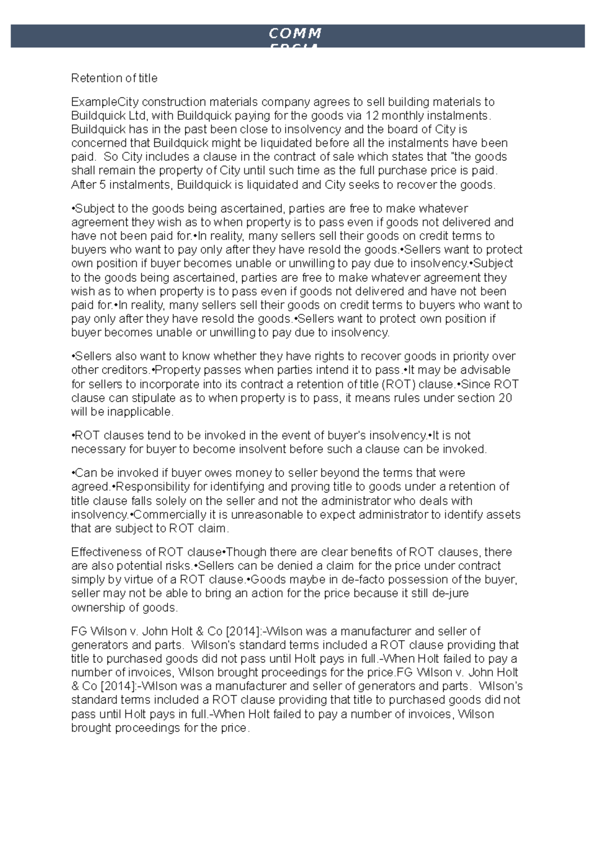 Retention of title lecture 11 - Retention of title ExampleCity ...