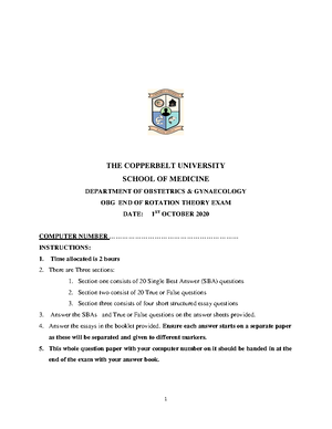 Obs and gyn paper combination - Obstetrics and gynecology - Studocu