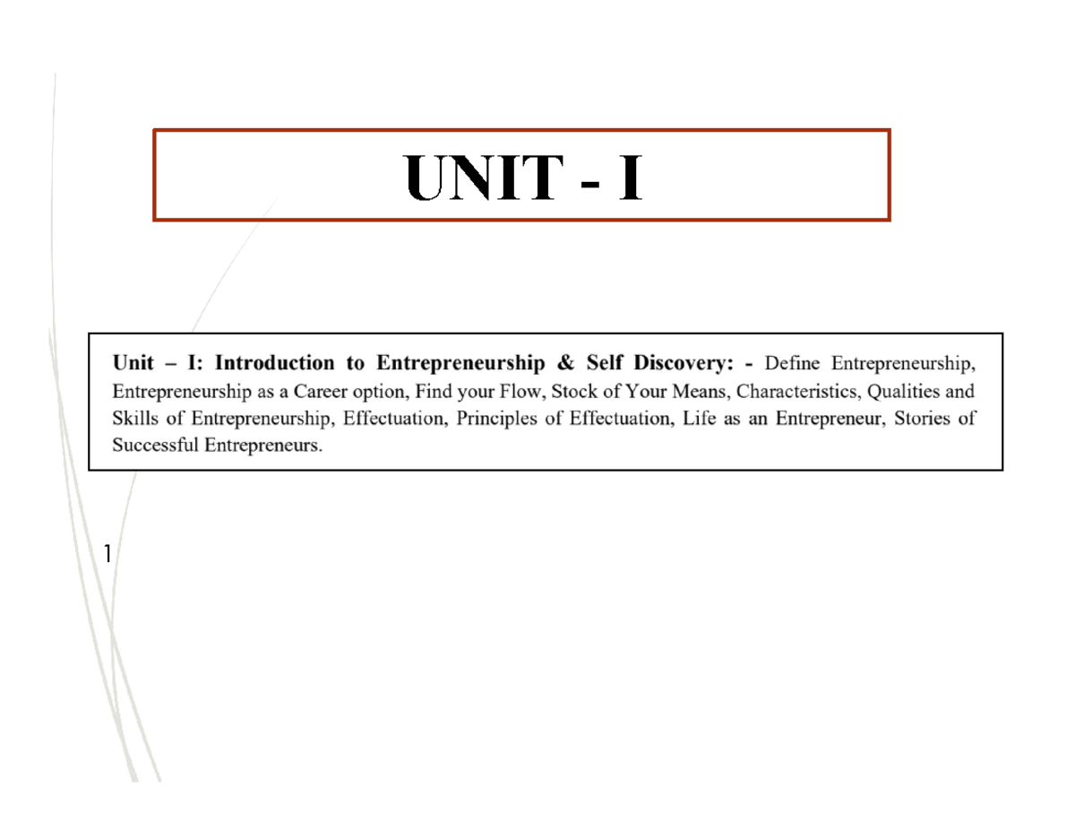 Basics of entrepresuership - UNIT - I 1 Defining Entrepreneurship ...
