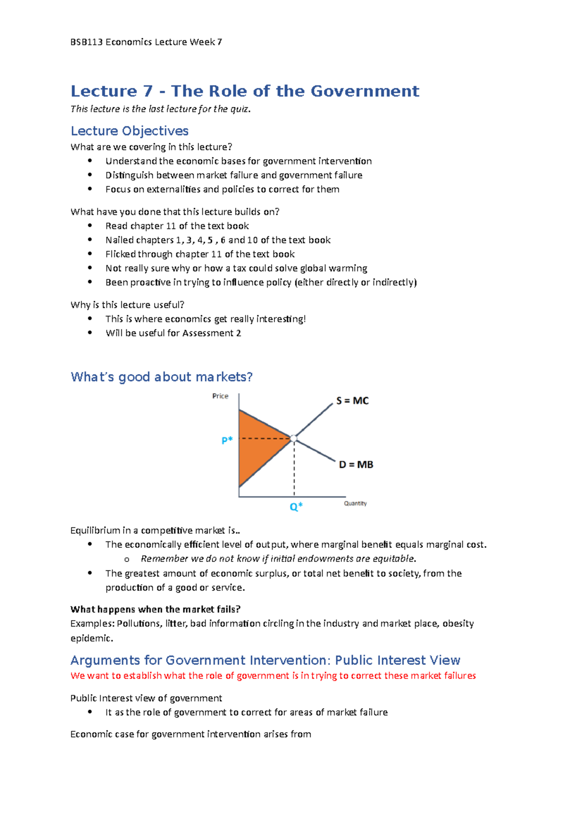 Week/Lecture 7 - Lecture 7 - The Role of the Government This lecture is ...
