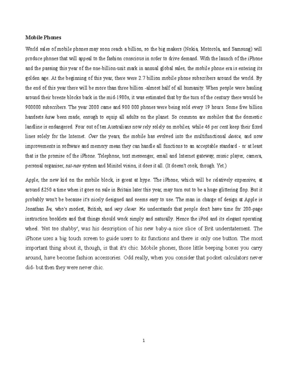 Case sample - case study - Mobile Phones World sales of mobile phones ...