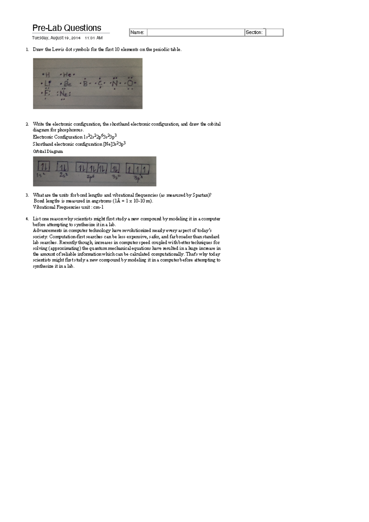 Molecular modelling Pre-Lab Questions - Pre-Lab Questions Tuesday ...