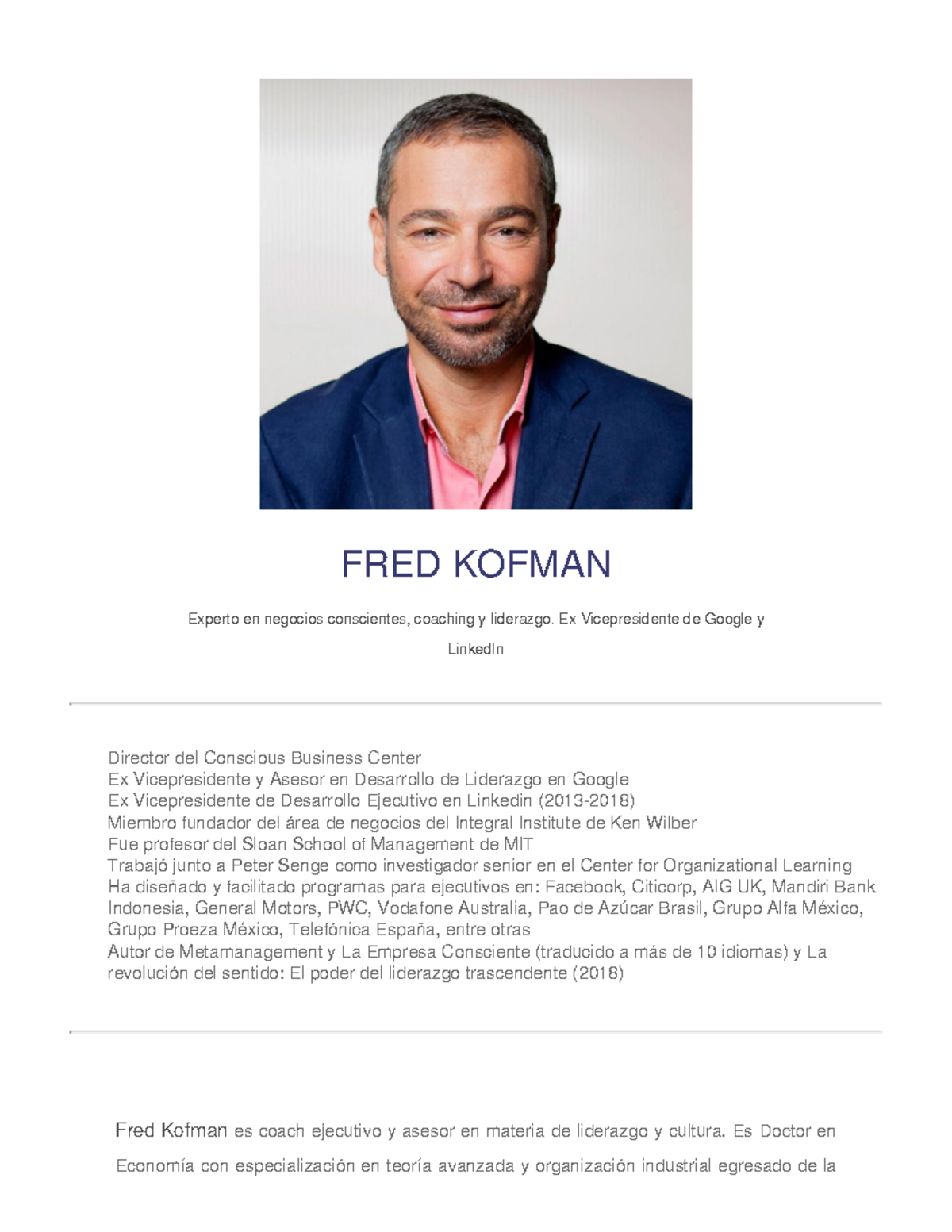 Conscius bussines - FRED KOFMAN Experto en negocios conscientes ...
