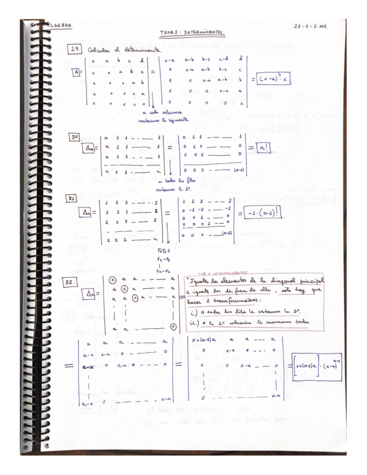 Algebra - T2 Determinantes - Álgebra - Studocu