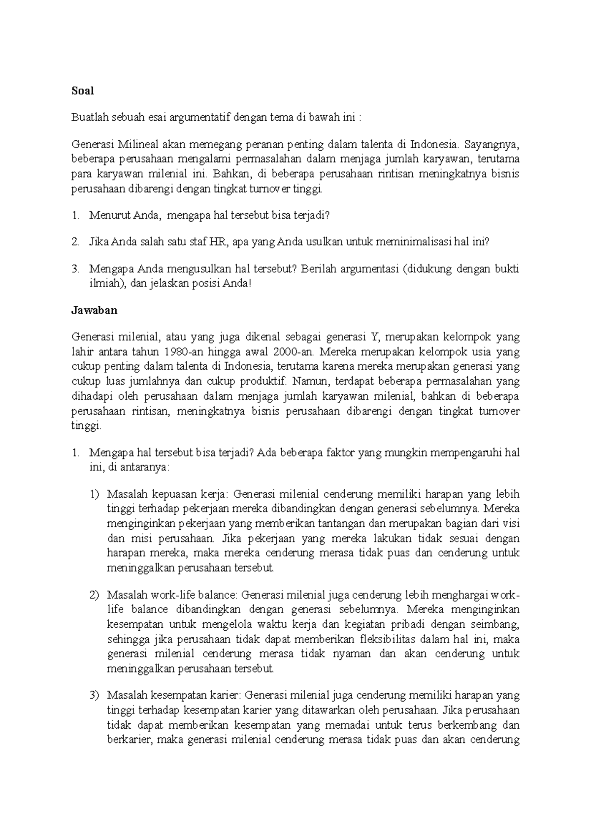 Tugas Human Resource dalam mengatasi Turnover - Soal Buatlah sebuah esai argumentatif dengan ...