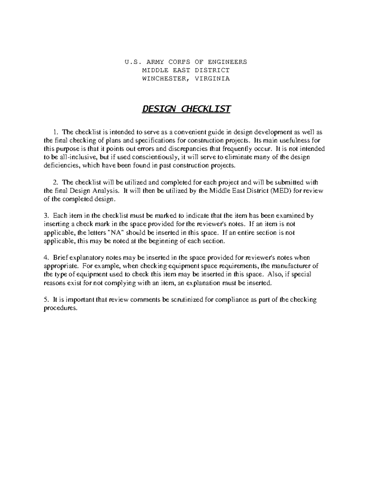 Structural Design Checklist - U. ARMY CORPS OF ENGINEERS MIDDLE EAST ...