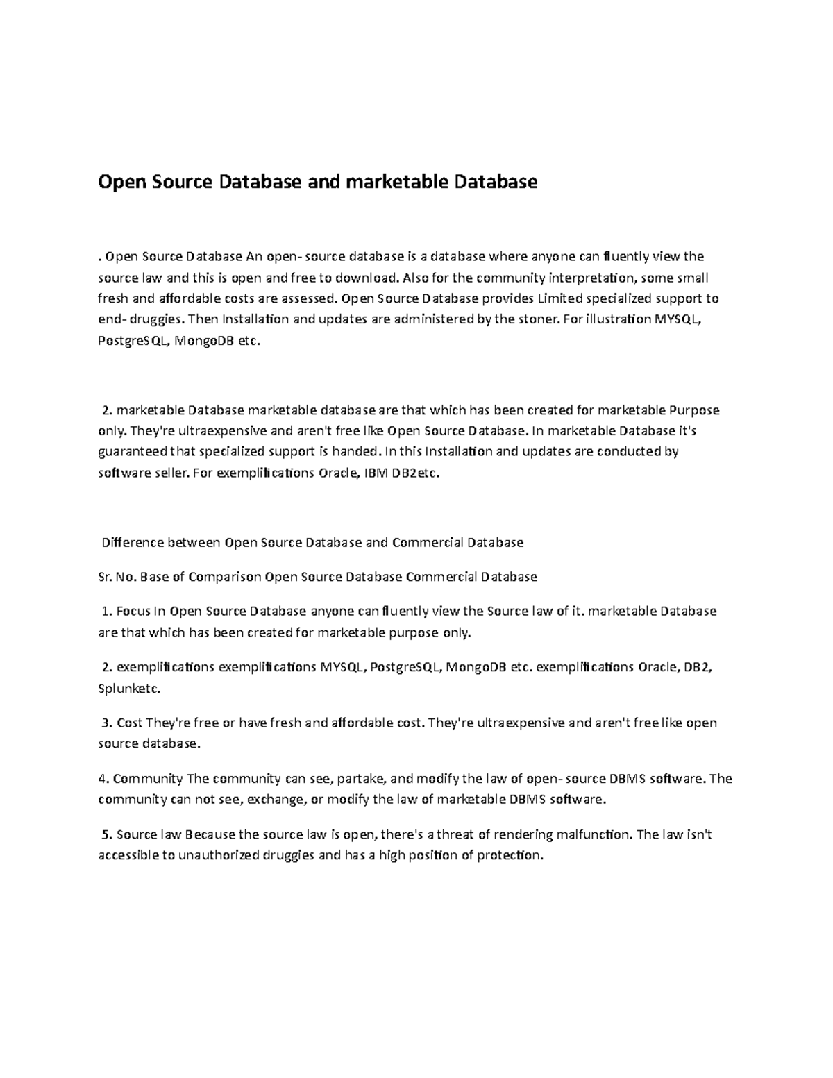Open Source Database And Marketable Database Open Source Database An