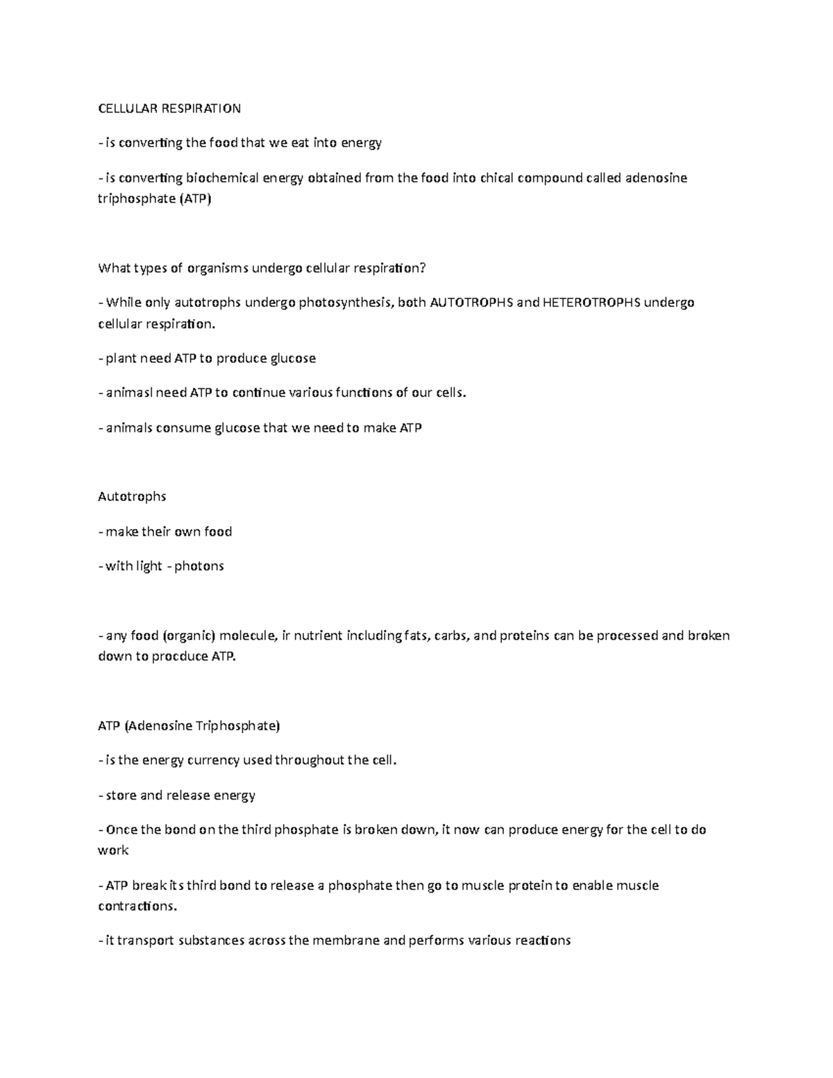 Cellular Respiration - CELLULAR RESPIRATION is converting the food that ...