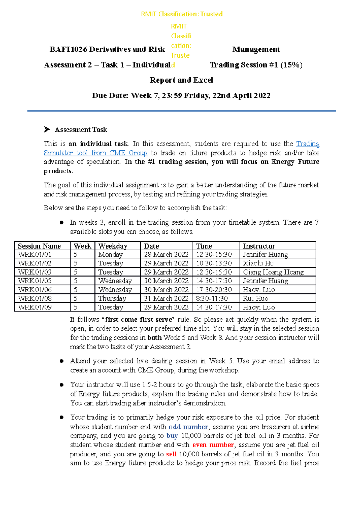 Assessment 2 - Task 1 - BAFI 1026 Derivatives and Risk Management - BAFI1026 Derivatives and ...