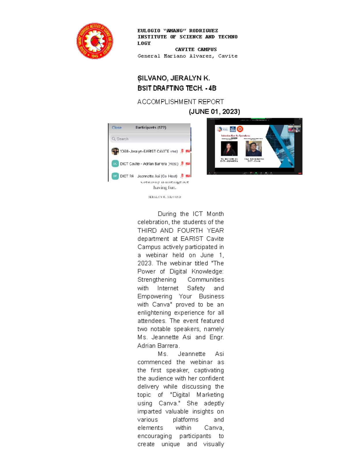 AR- Silvano - ASSIGNMENTS AND TASK - EULOGIO “AMANG” RODRIGUEZ INSTITUTE OF SCIENCE AND TECHNO ...