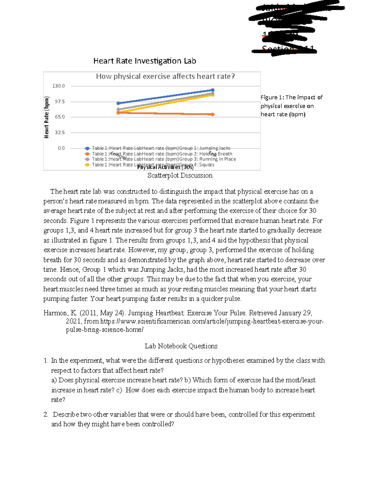 Heart rate lab hw - Heart Rate Inves,ga,on Lab Figure 1: The impact of ...