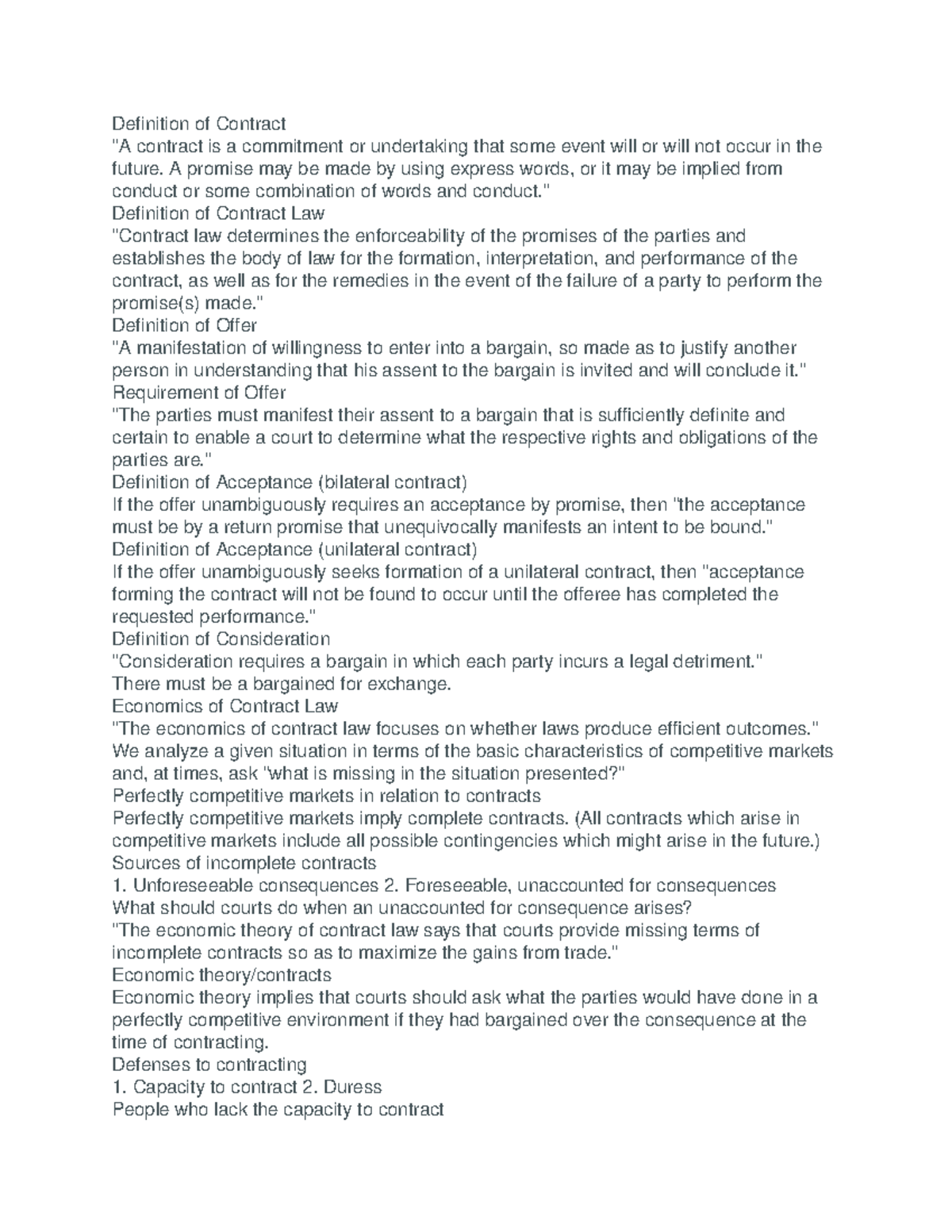 Econ 8 - Summary Economics 327 - Definition of Contract contract is a ...