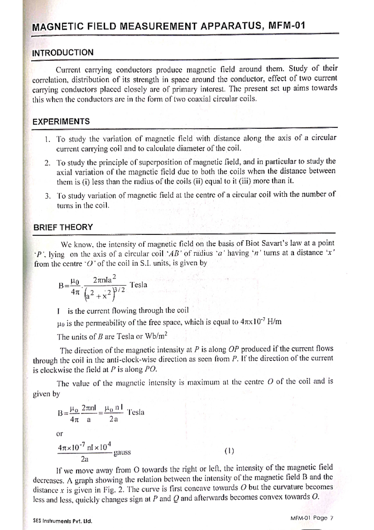 Biot savart's magnetic field measurements - B.sc(H) chemistry - Studocu