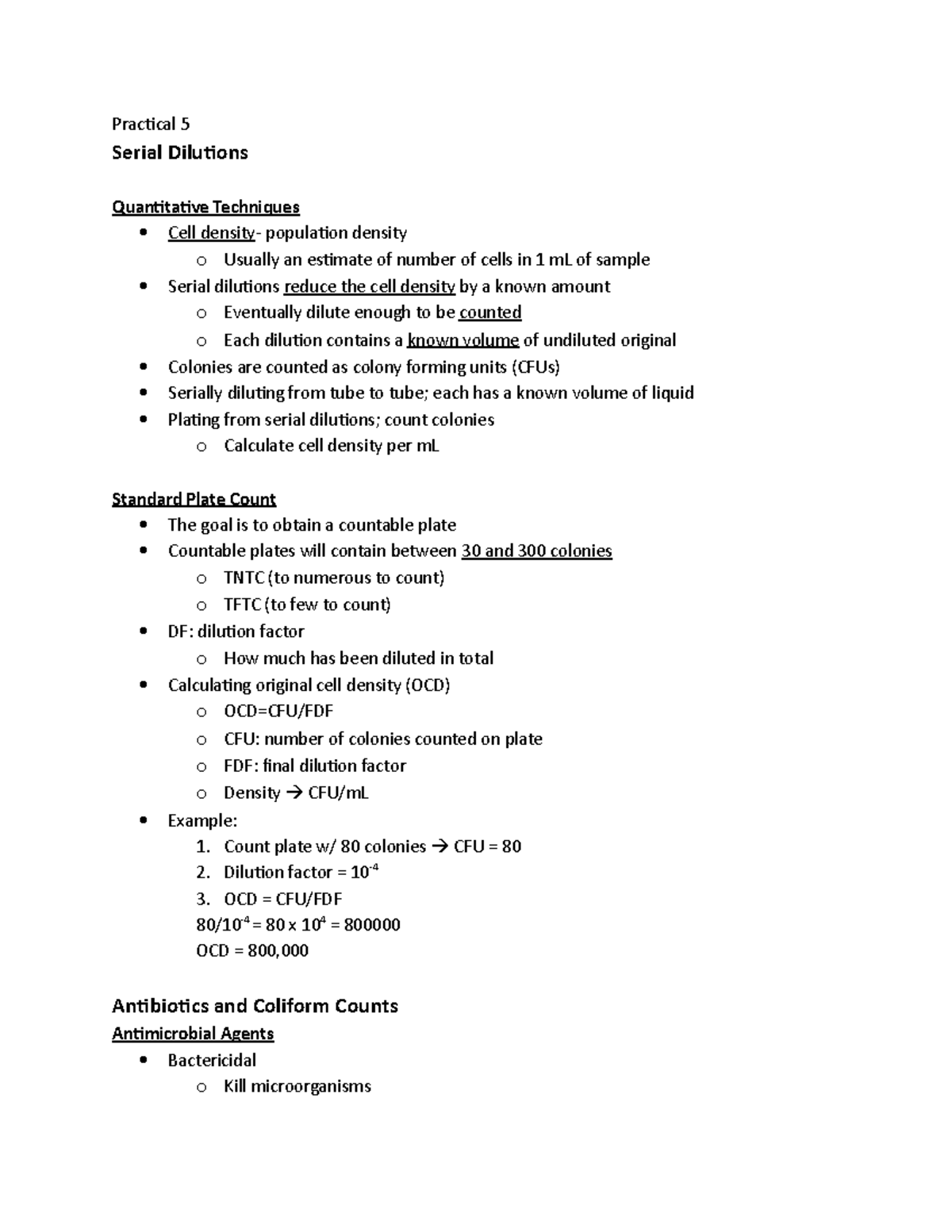 Microbiology Lab Practical 5 Review - Practical 5 Serial Dilutions ...