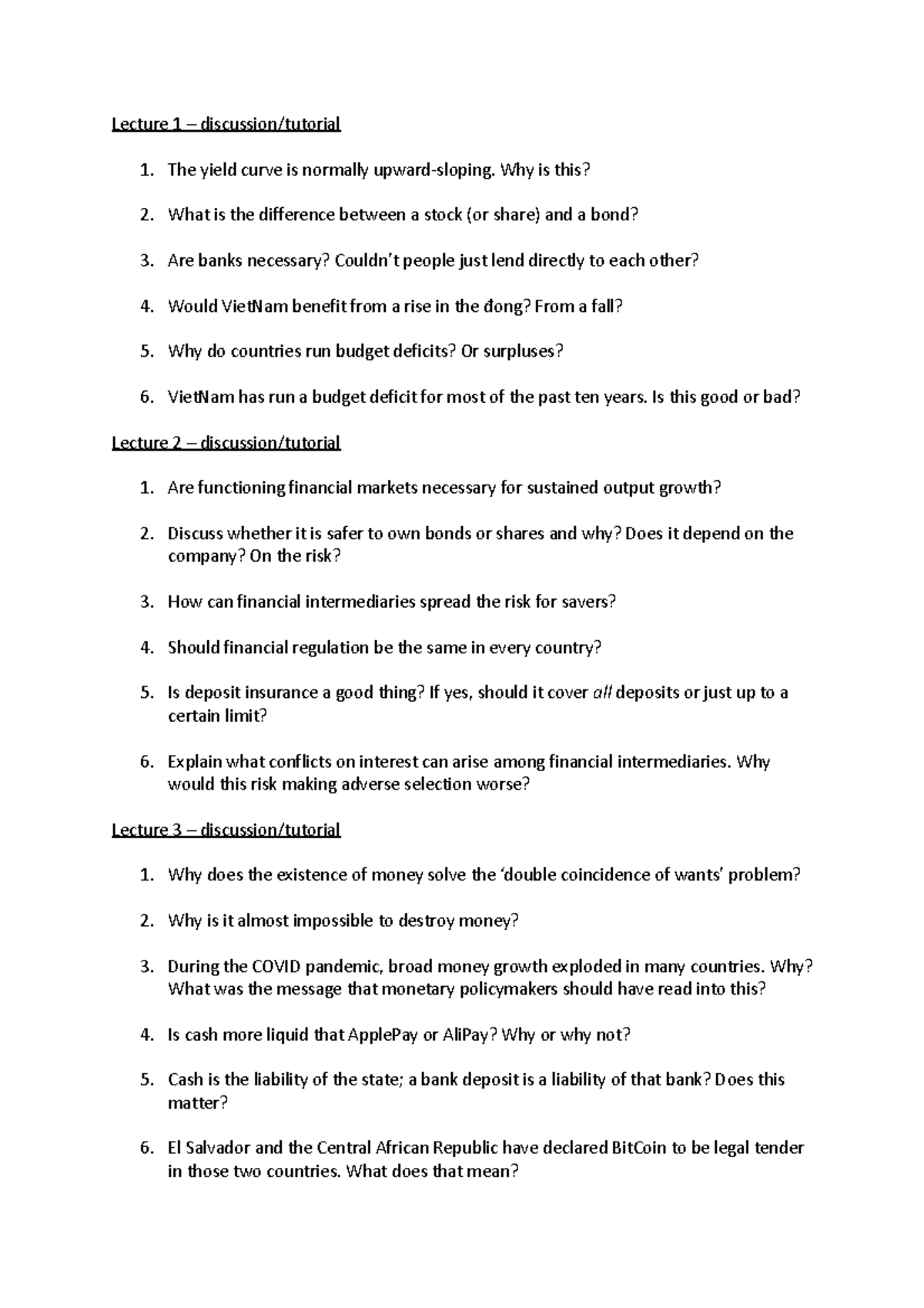 Tutorial notes - This is question for ECO 306 - Lecture 1 – discussion ...