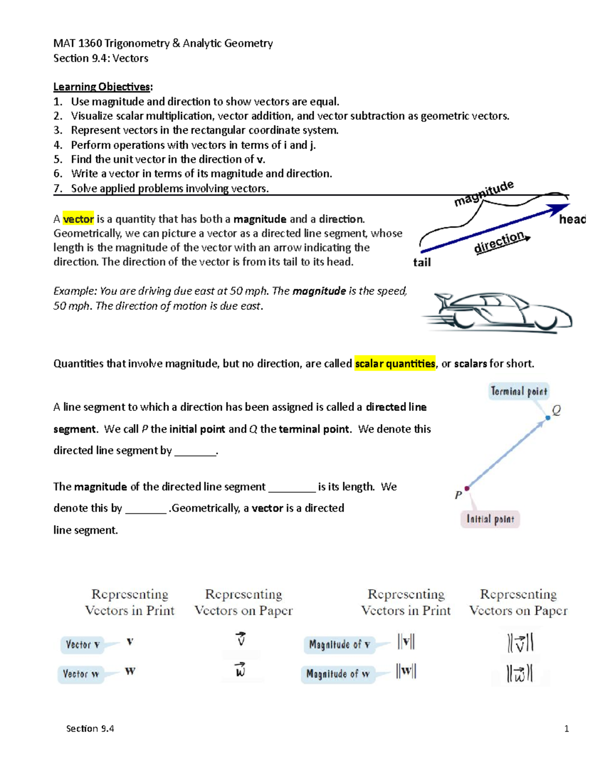 9.4 Notes HO remote - Vectors - MAT 1360 Trigonometry & Analytic ...