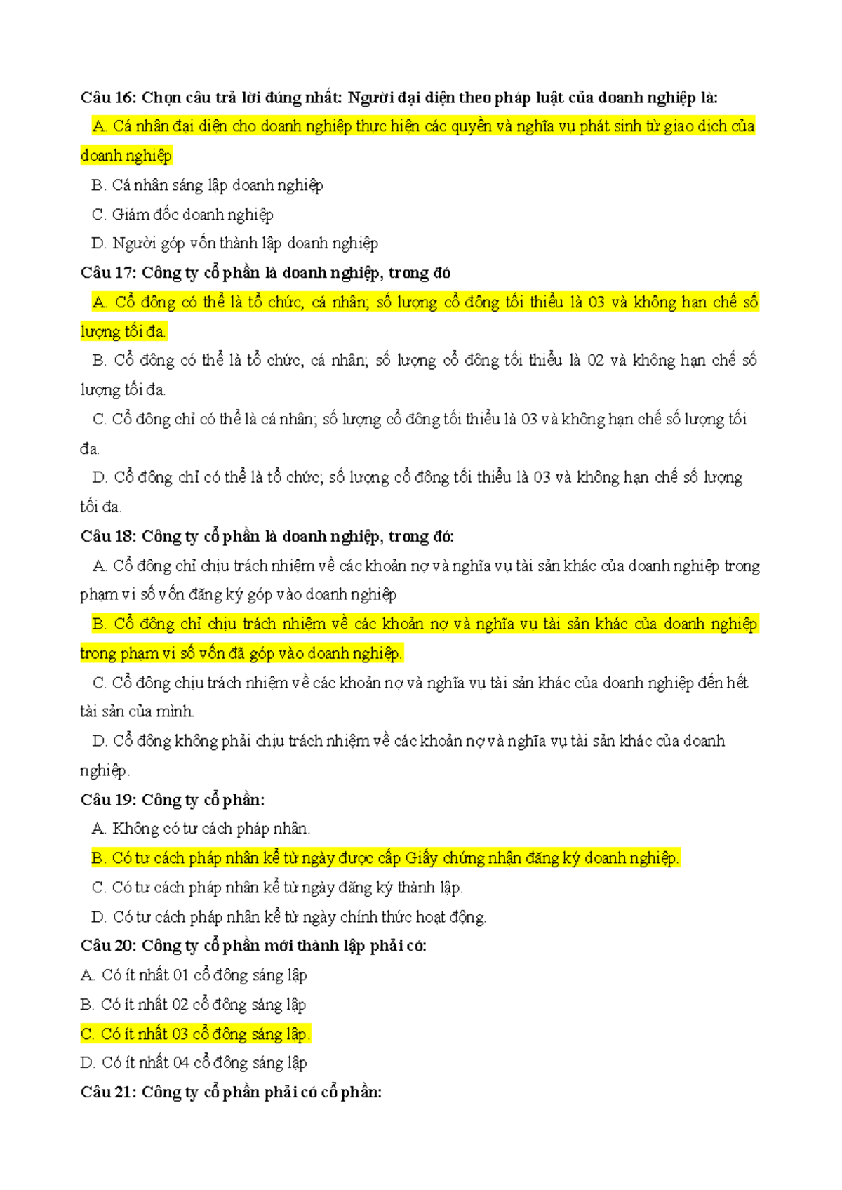 ÔN LKD - tài liệu ôn gk - Câu 16: Chọn câu trả lời đúng nhất: Người đại ...