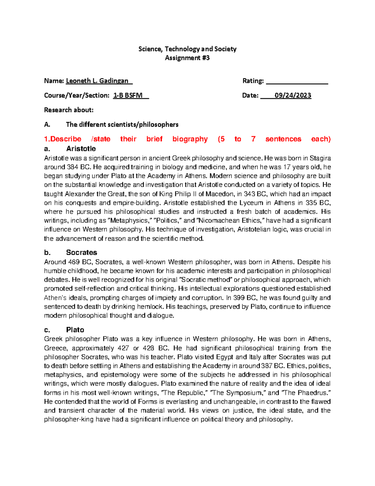 Assignment #3 - it is about a scientist and their contribution ...