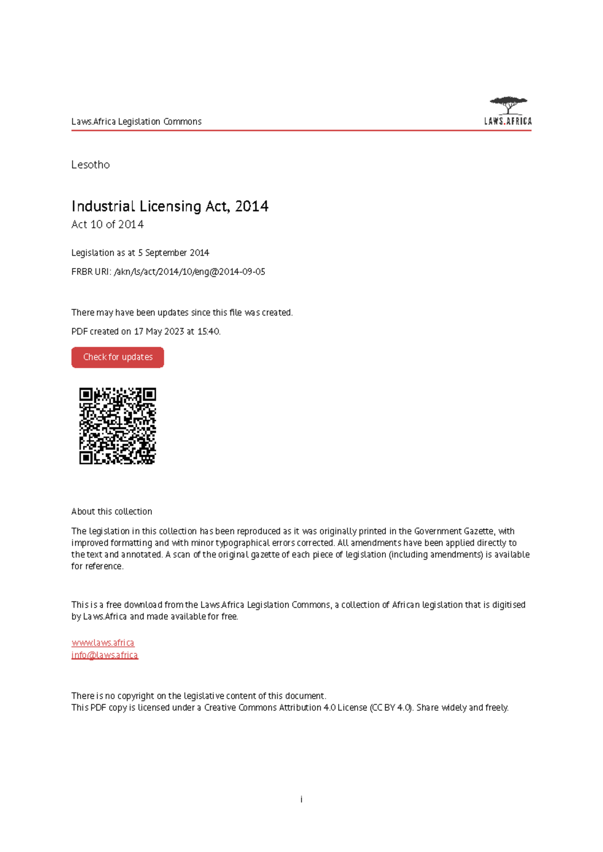Industrial Licensing Act 2014 - Laws Legislation Commons Lesotho ...