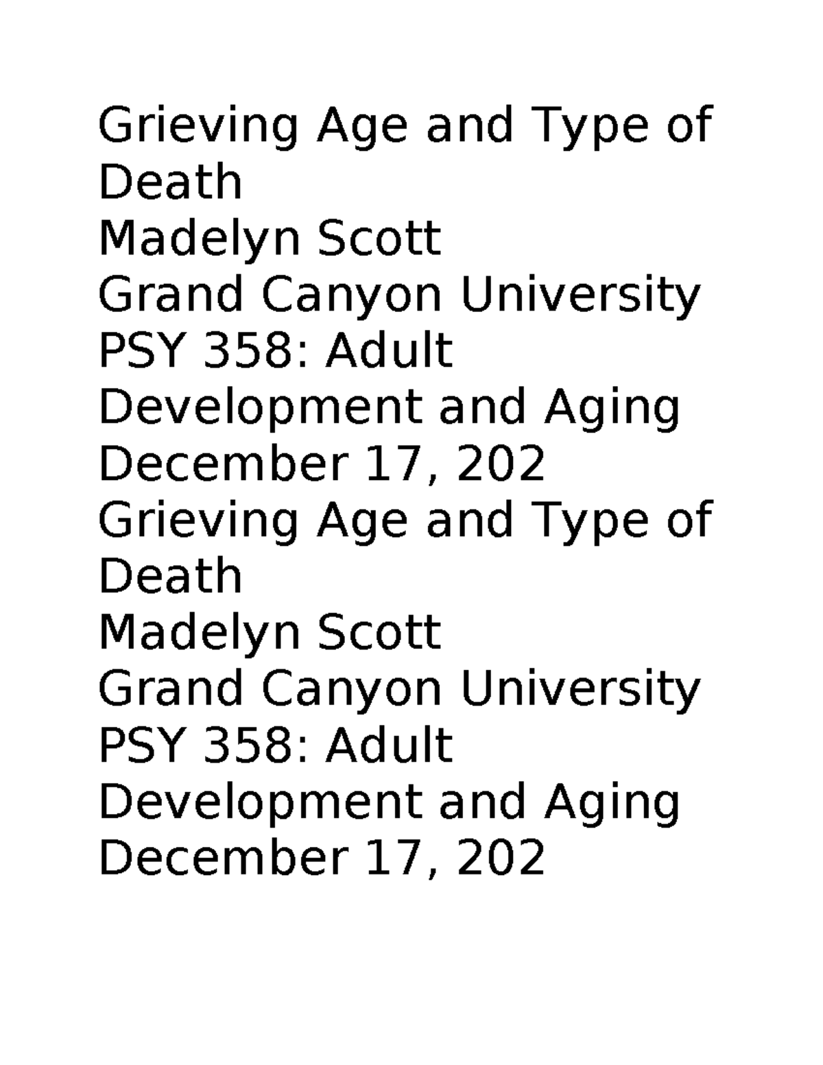 Grieving Age and Type of Death - Grieving Age and Type of Death Madelyn ...