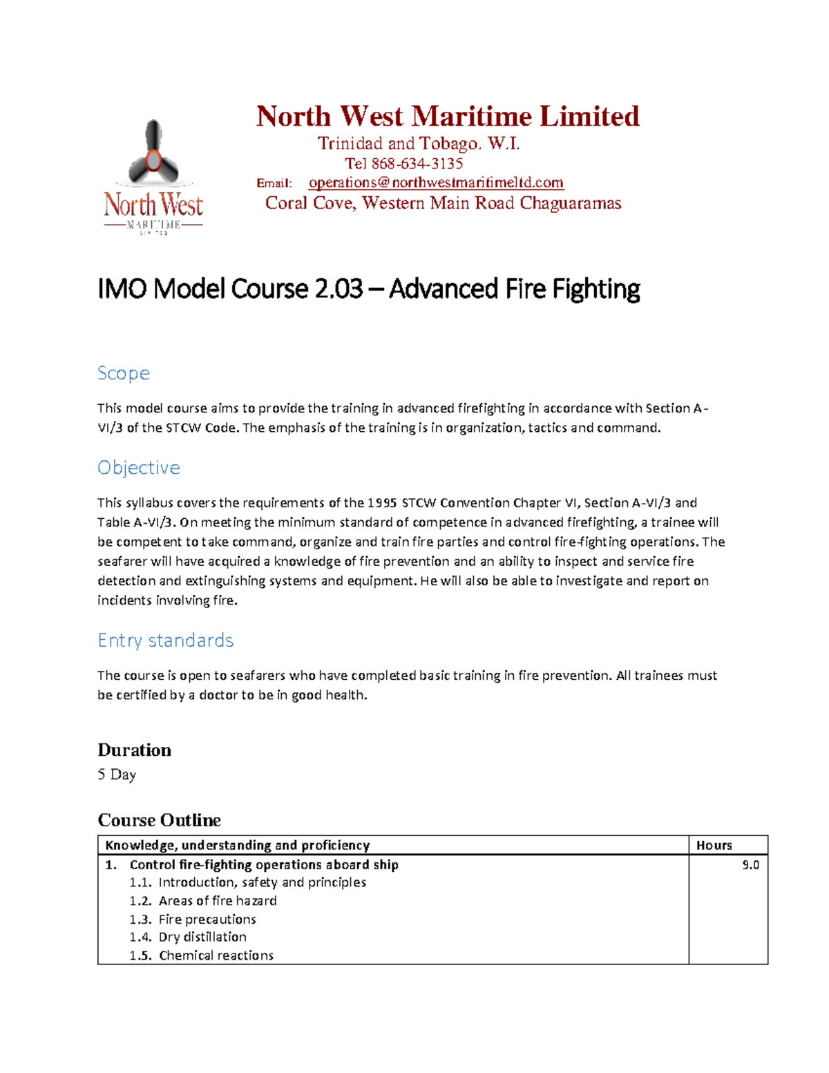 Advanced Fire Fighting Syllabus - North West Maritime Limited Trinidad ...