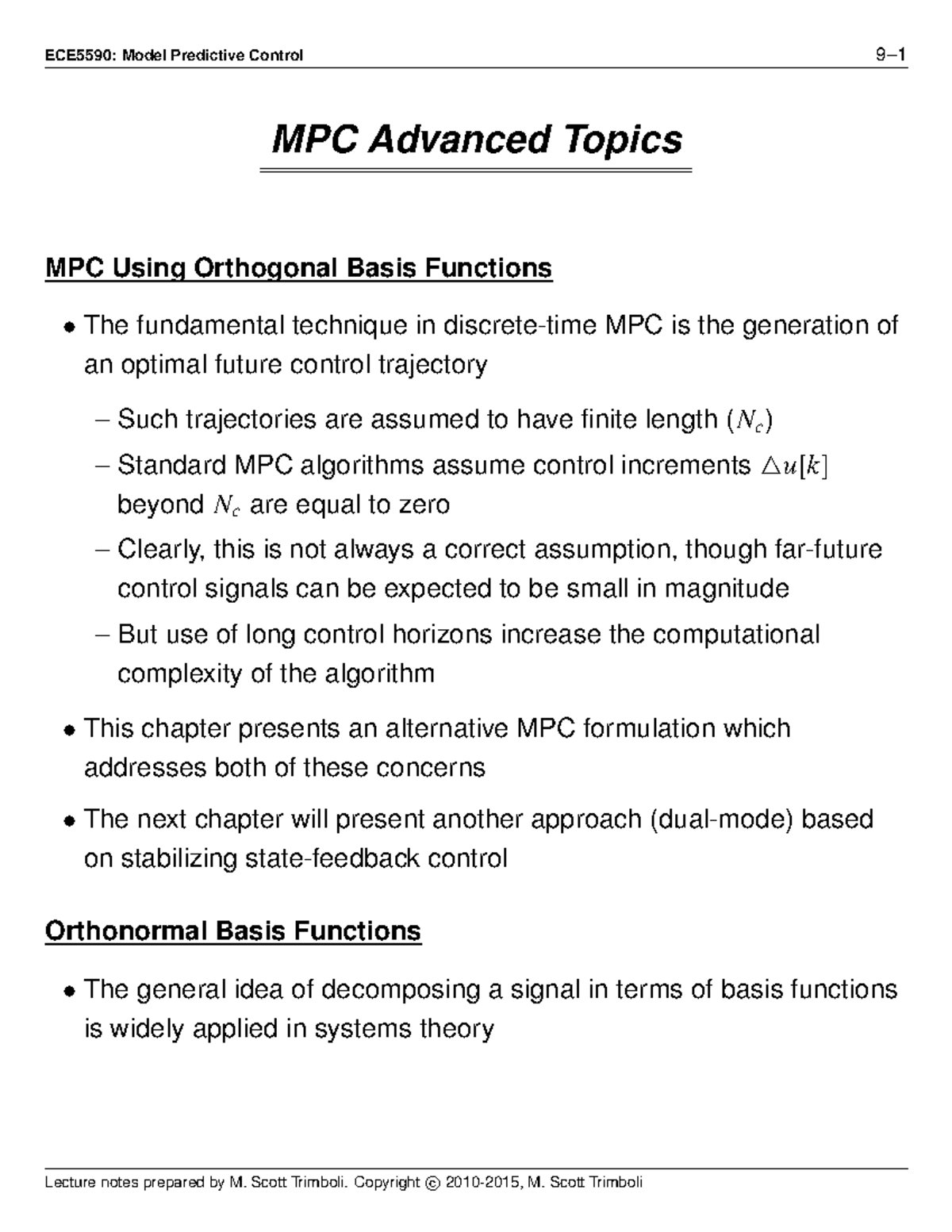 MPC Advanced Topics II - 2019-2020 Lecture Notes - ECE5590: Model ...