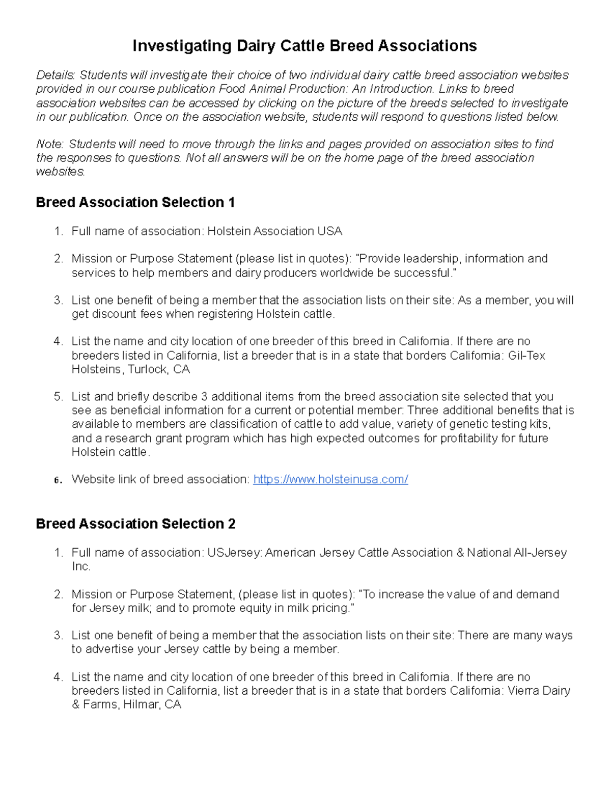 Dairy Cattle Associations - Investigating Dairy Cattle Breed ...