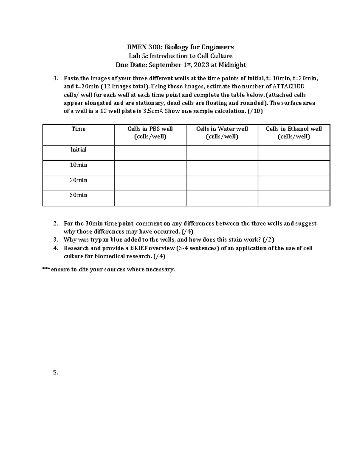 BMEN 300- Lab 5 Questions - BMEN 300 : Biology for Engineers Lab 5 ...