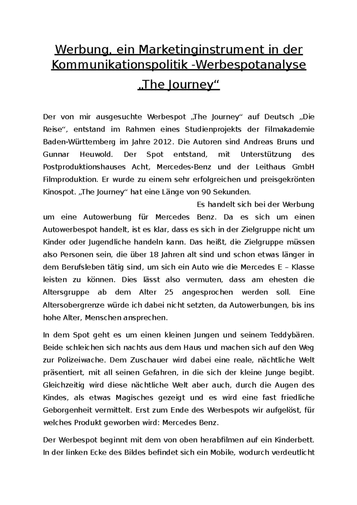 Werbespotanalyse Beispiel - Werbung, ein Marketinginstrument in der ...