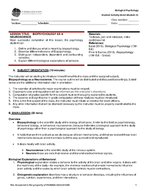 SAS Module 4 Neural Conduction AND Synaptic Transmission PART 1 - Student Activity Sheet Module ...
