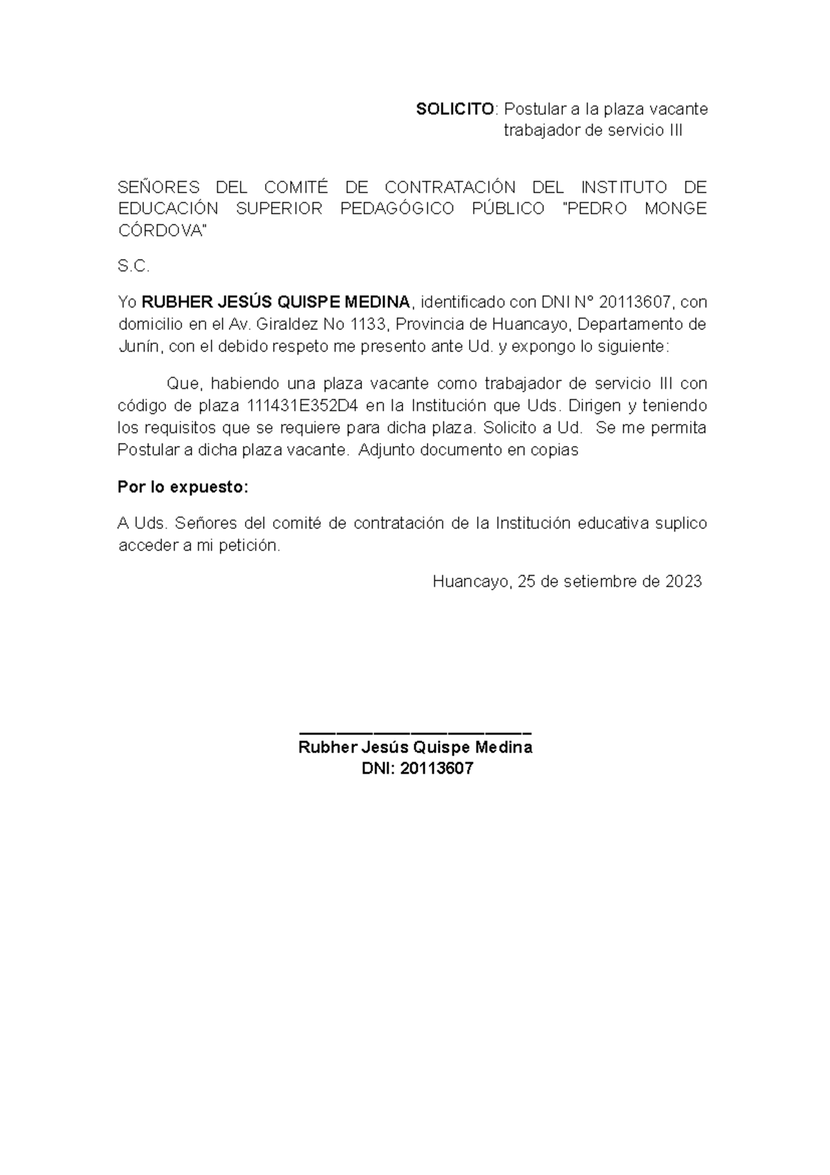 Solicito Ruber - es un documento cientifico - SOLICITO: Postular a la ...