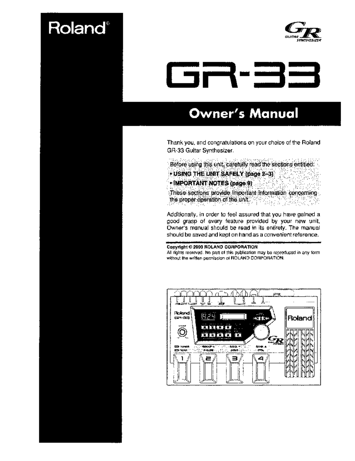 GR-33 manual - !1-R_ SYNTHESIZE/l GR- Thank you, and congratulations on ...