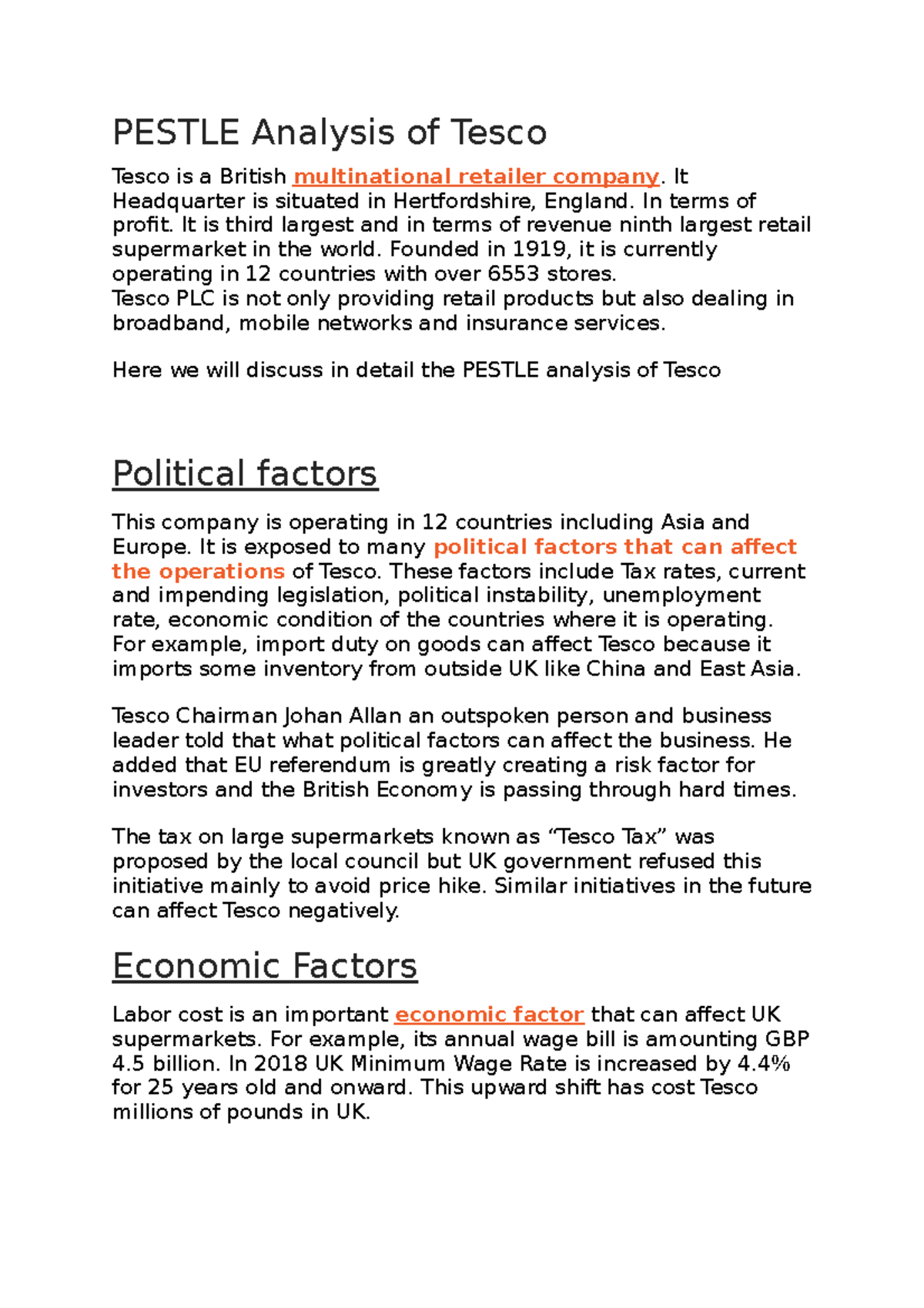 Pestle Analysis of Tesco - PESTLE Analysis of Tesco Tesco is a British ...