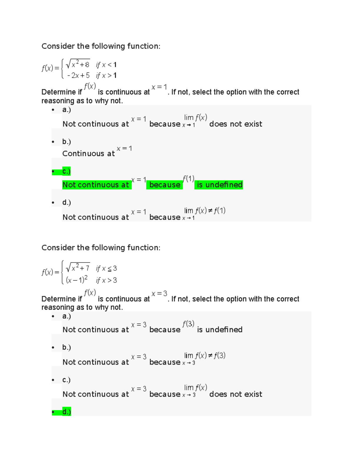 Calculus Unit-2 Challenge 2 3 - Consider the following function ...