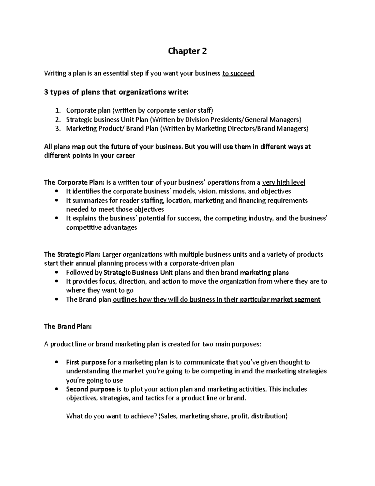Chapter 2 - Lecture notes 3-4 - Chapter 2 Writing a plan is an ...