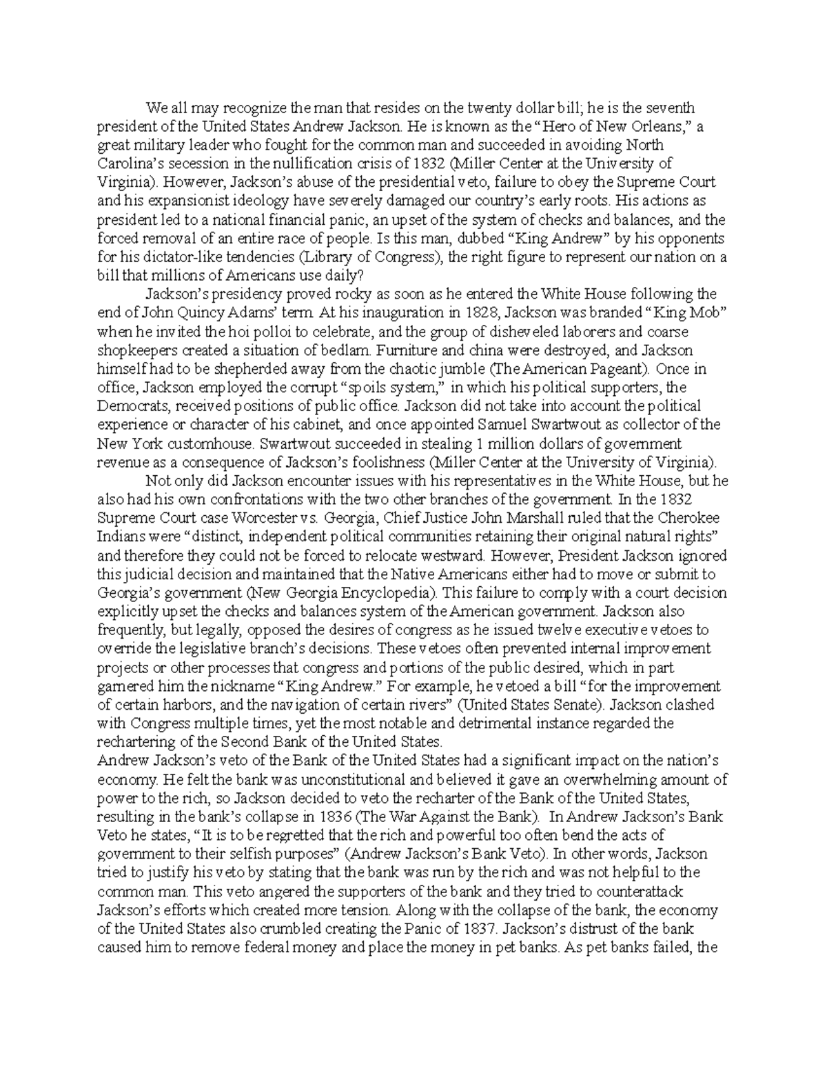 Andrew jackson essay - We all may recognize the man that resides on the ...