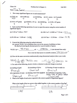 General Chemistry 1 Week 14 Practice Problems Answer Key - Chem 101 f ...