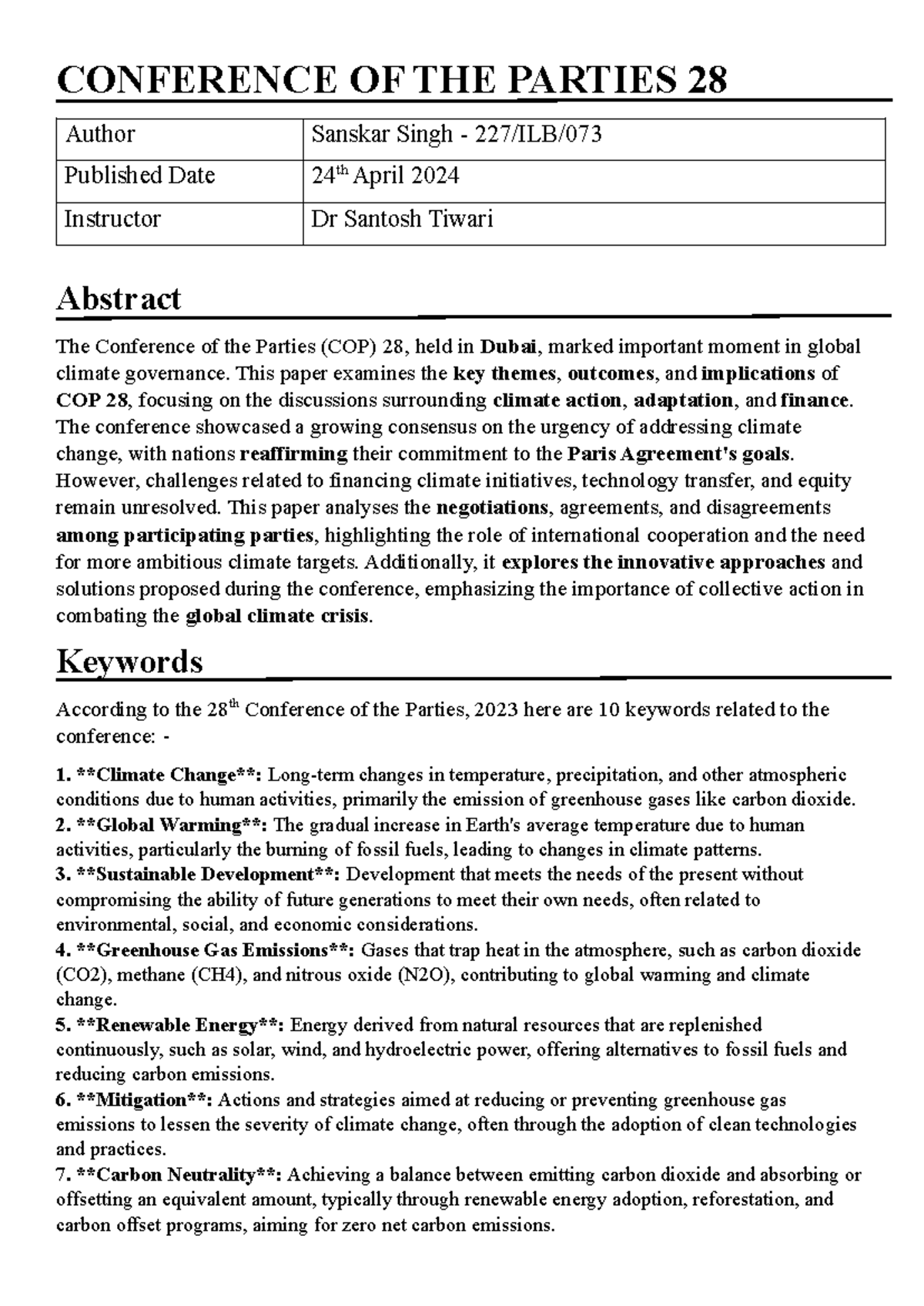 Conference of Parties 28 Research Paper - CONFERENCE OF THE PARTIES 28 ...