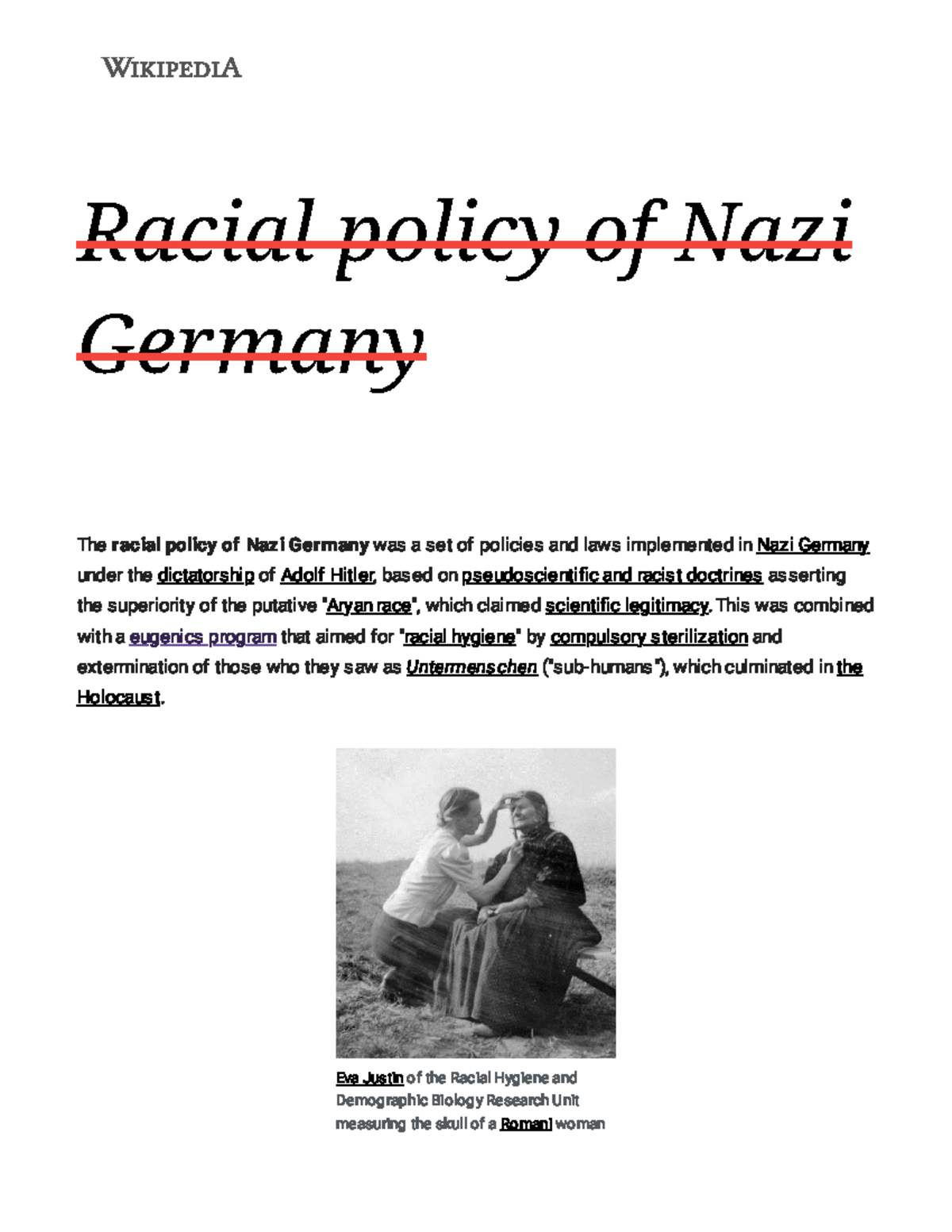 Racial policy of Nazi Germany - Wikipedia - Racial policy of Nazi ...