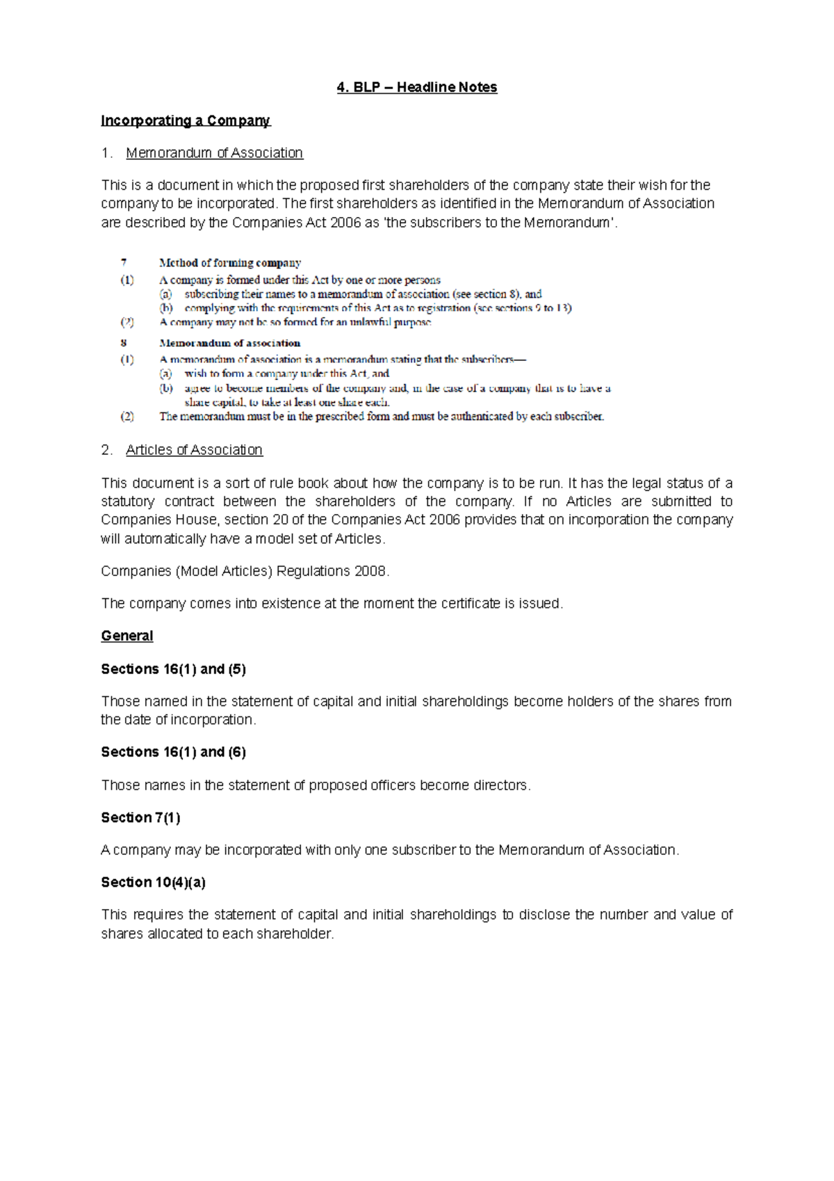 BLP - Incorporation - Headline Notes - 4. BLP – Headline Notes ...