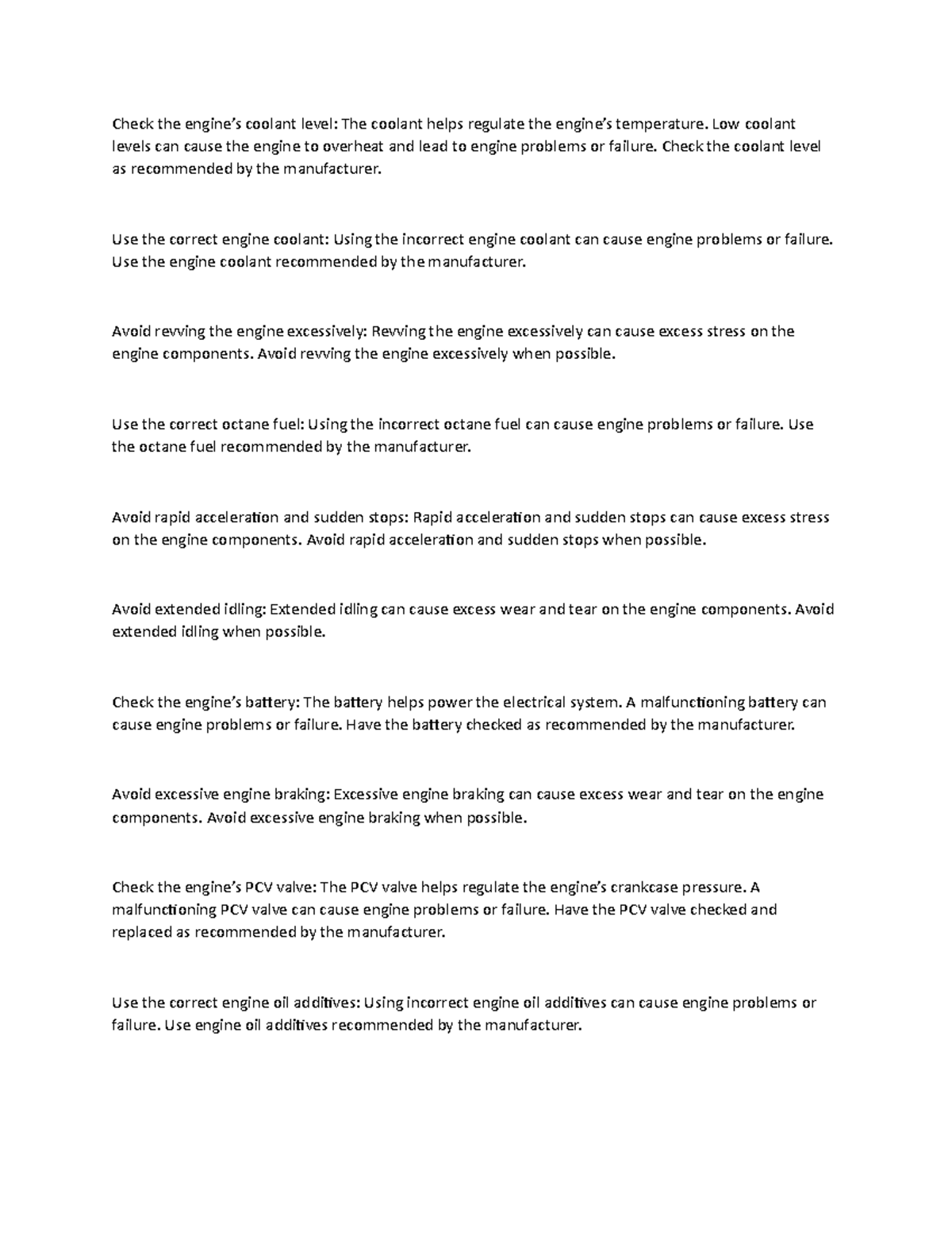 Engine 12 - Check the engine’s coolant level: The coolant helps ...