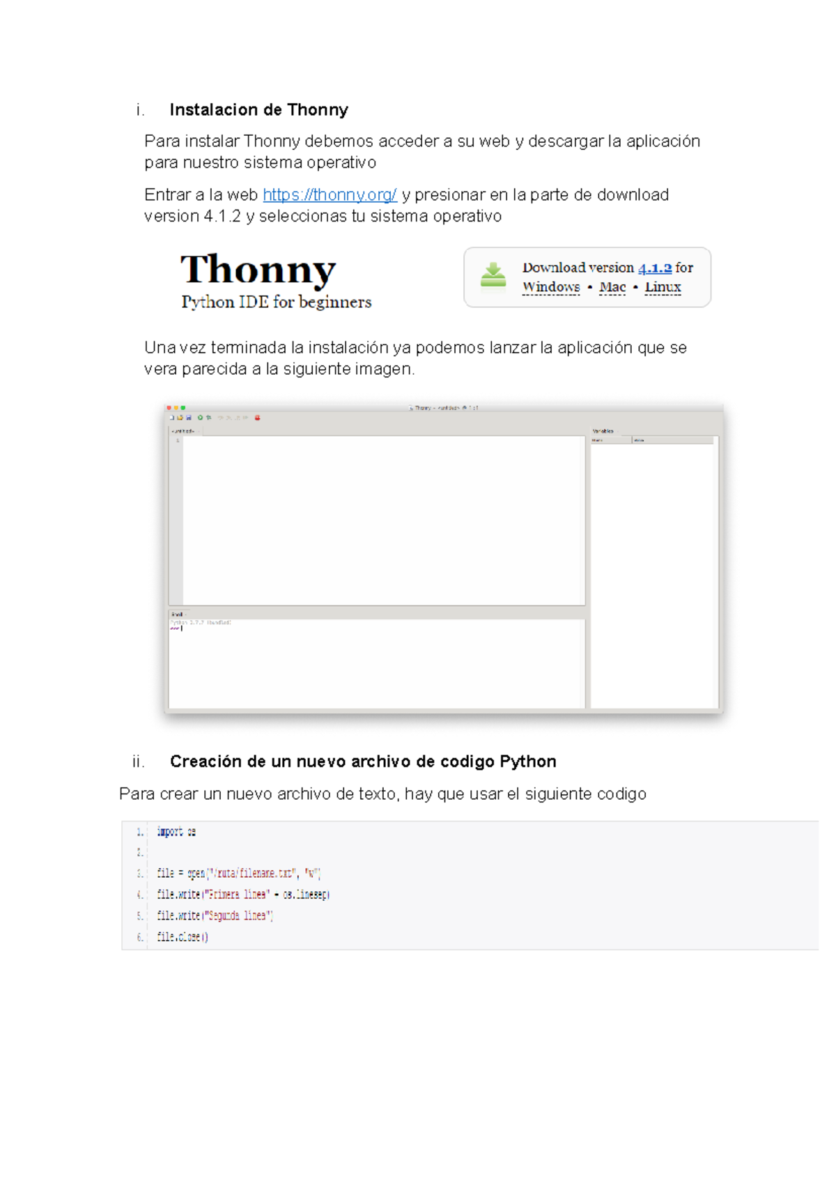 Thonny python programacion - i. Instalacion de Thonny Para instalar Thonny debemos acceder a su ...