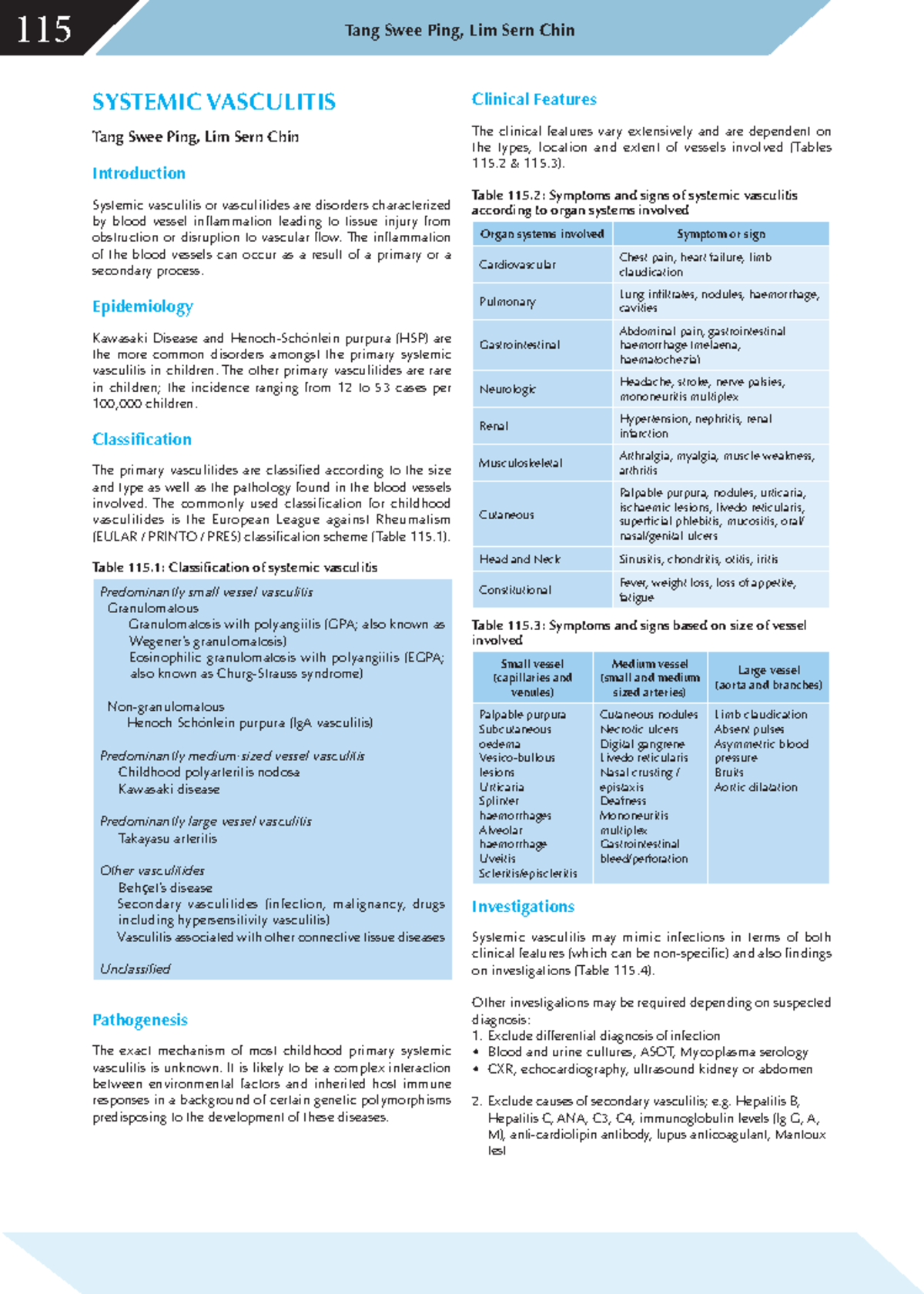 115-Systemic Vasculitis - 115 Tang Swee Ping, Lim Sern Chin SYSTEMIC ...