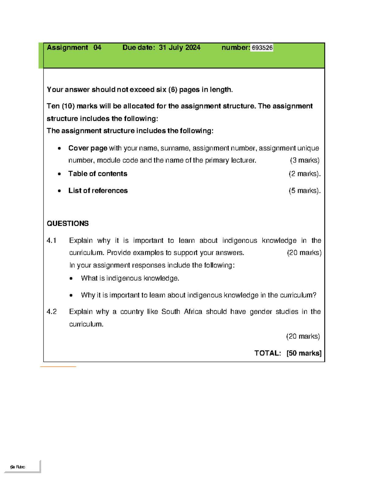 EDS3701 Assignment 04 feedback f - Assignment 04 Due date: 31 July 2024 ...