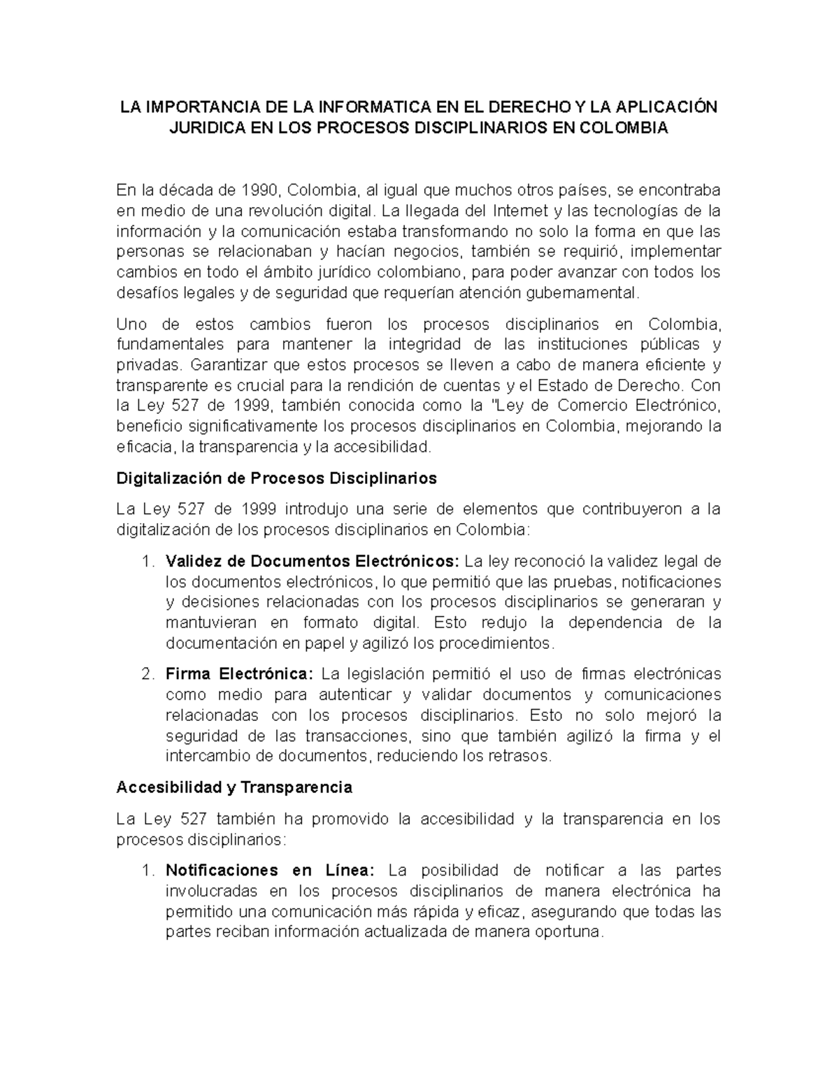 Ensayo Procesos Diciplinario - LA IMPORTANCIA DE LA INFORMATICA EN EL ...