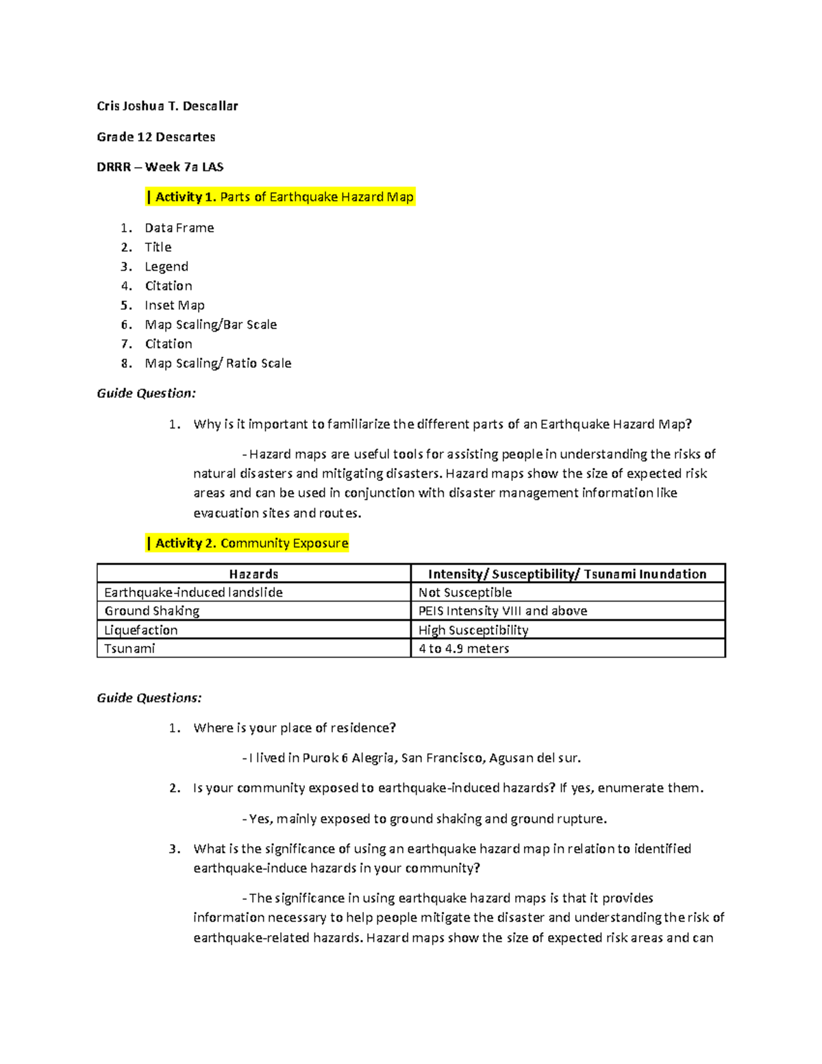 Descallar DRRR week 7a - Cris Joshua T. Descallar Grade 12 Descartes ...