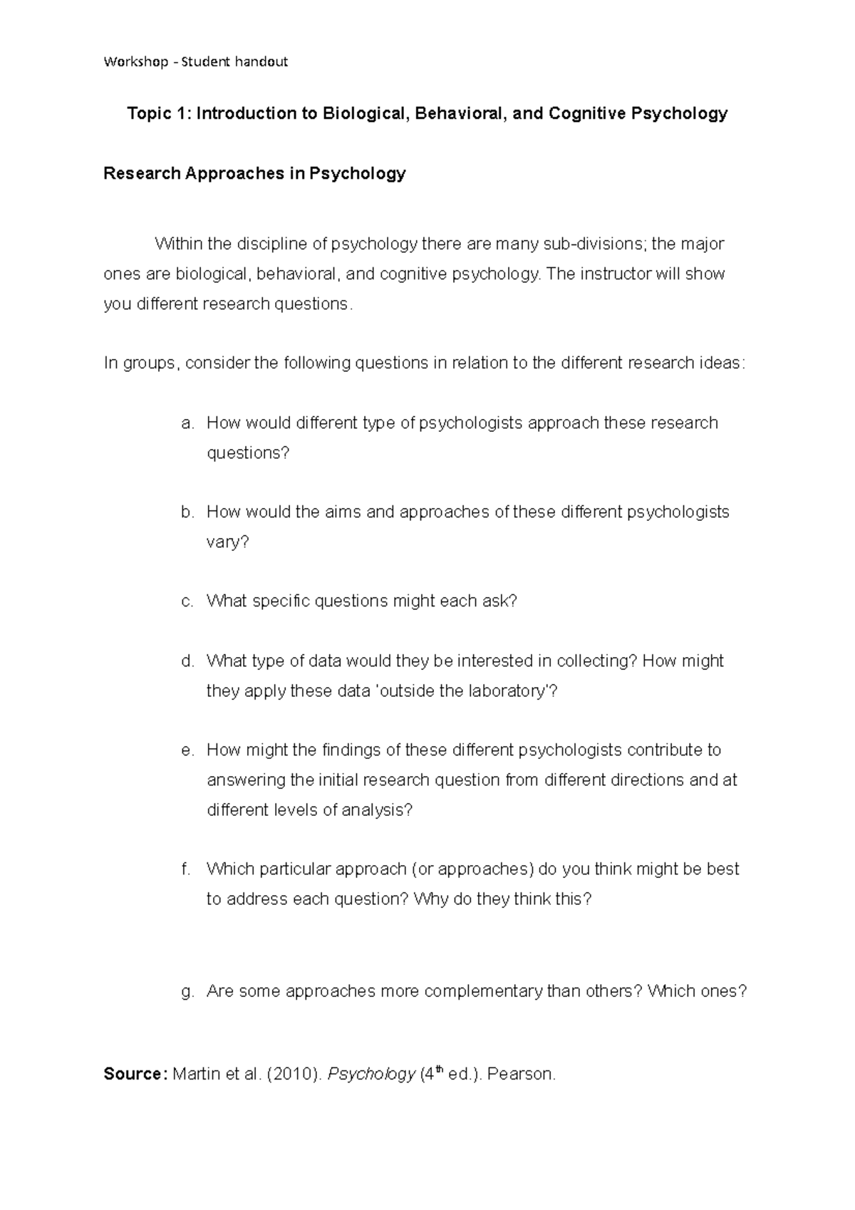 Workshop - Introduction - Student Handout - Workshop - Student handout ...